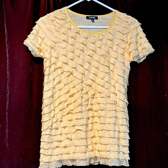 Elementz | Tops | Beautiful Yellow Cross Ruffle Satin Blouse | Poshmark